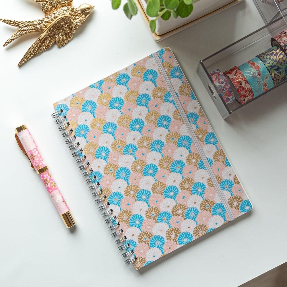 Sky Blossom Pastel Chrysanthemum Hand-Dyed Yuzen Washi Spiral Notebook ...
